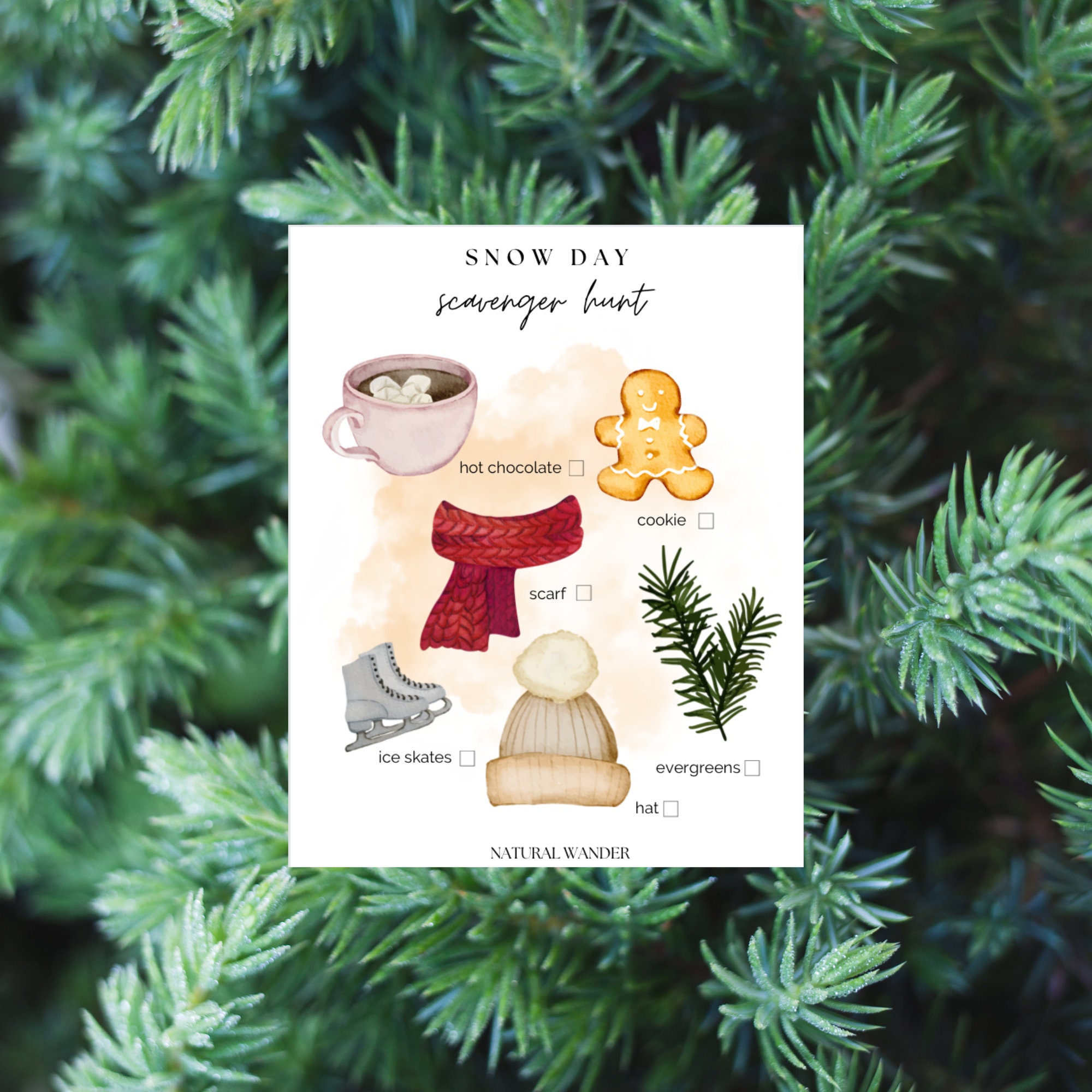 Snow Day Scavenger Hunt, Printable Instant Download Watercolor for Kids ...