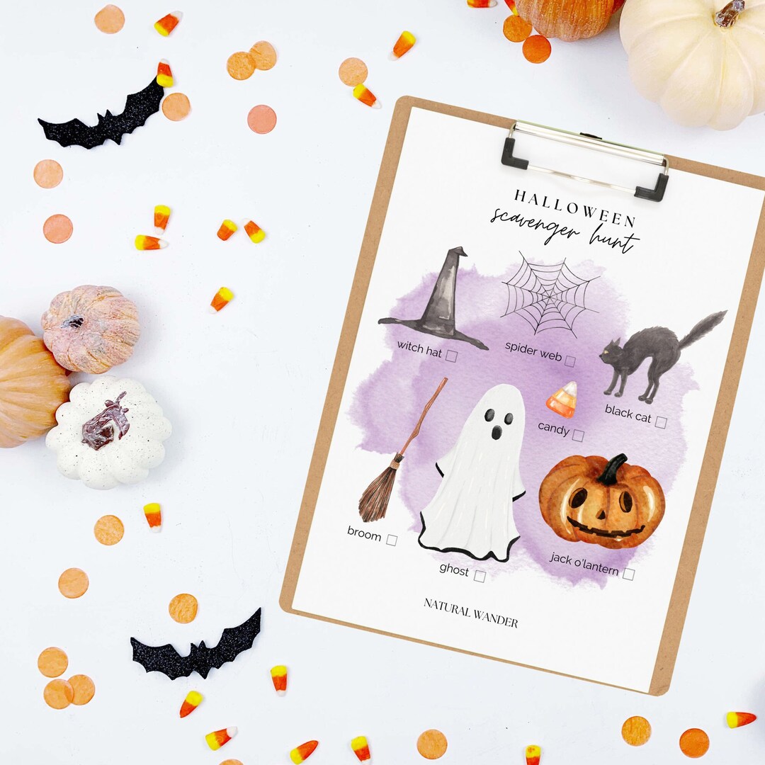 Halloween Scavenger Hunt, Printable Instant Download Watercolor for ...