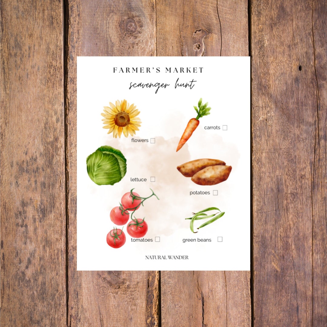 Farmer's Market Scavenger Hunt, Printable Instant Download Watercolor ...