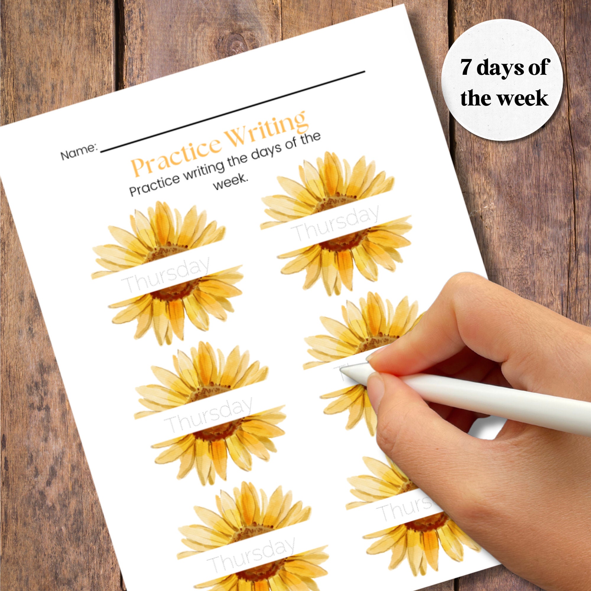 Sunflower Writing Practice, Days of the Week Activity Unit, 7 Pages ...