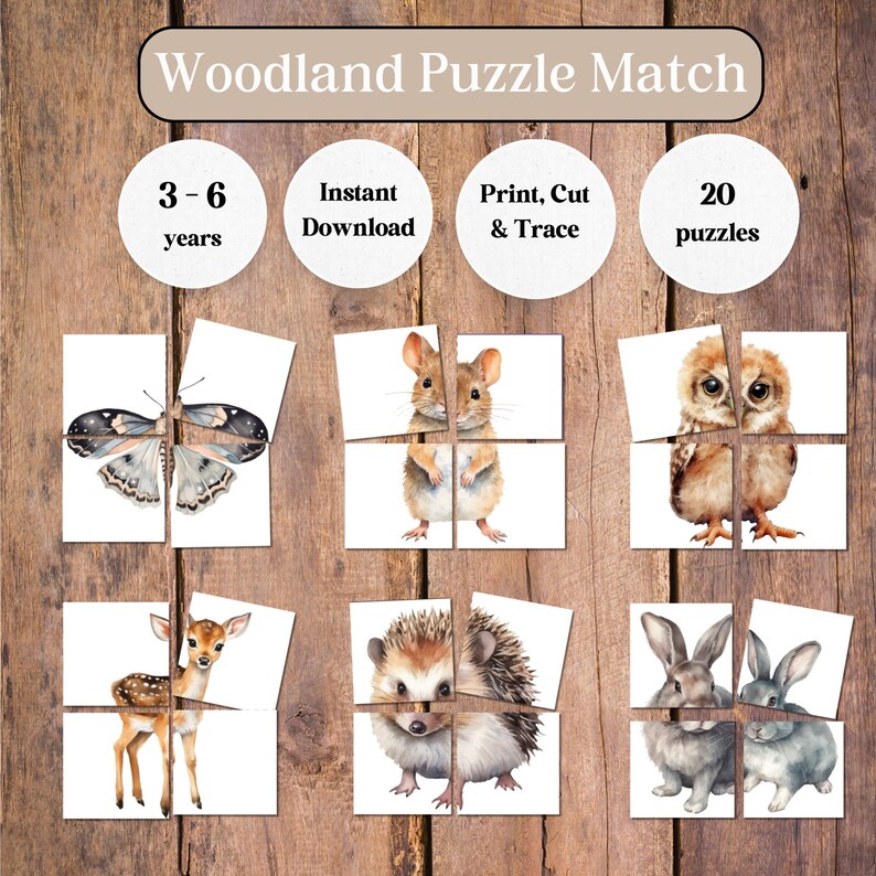 Woodland Animals Puzzle Match: Montessori Kids Activity (digital ...
