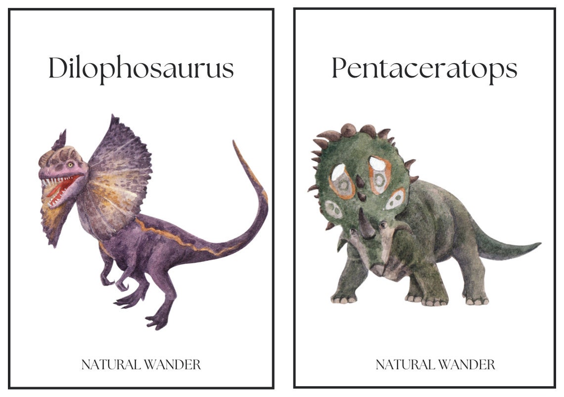Dinosaur Flashcards, Printable, Instant Downloads, Watercolor Dinosaurs ...