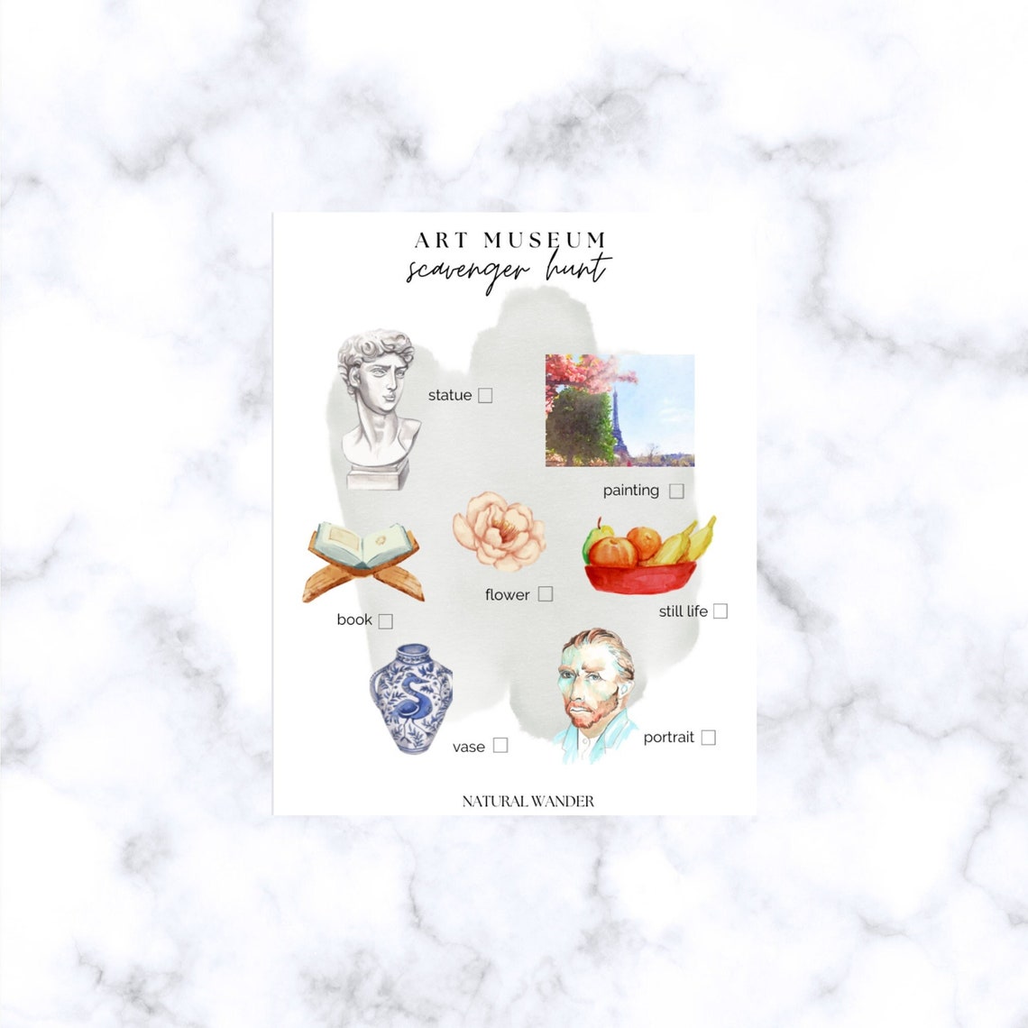 Art Museum Scavenger Hunt, Printable Instant Download Watercolor for ...