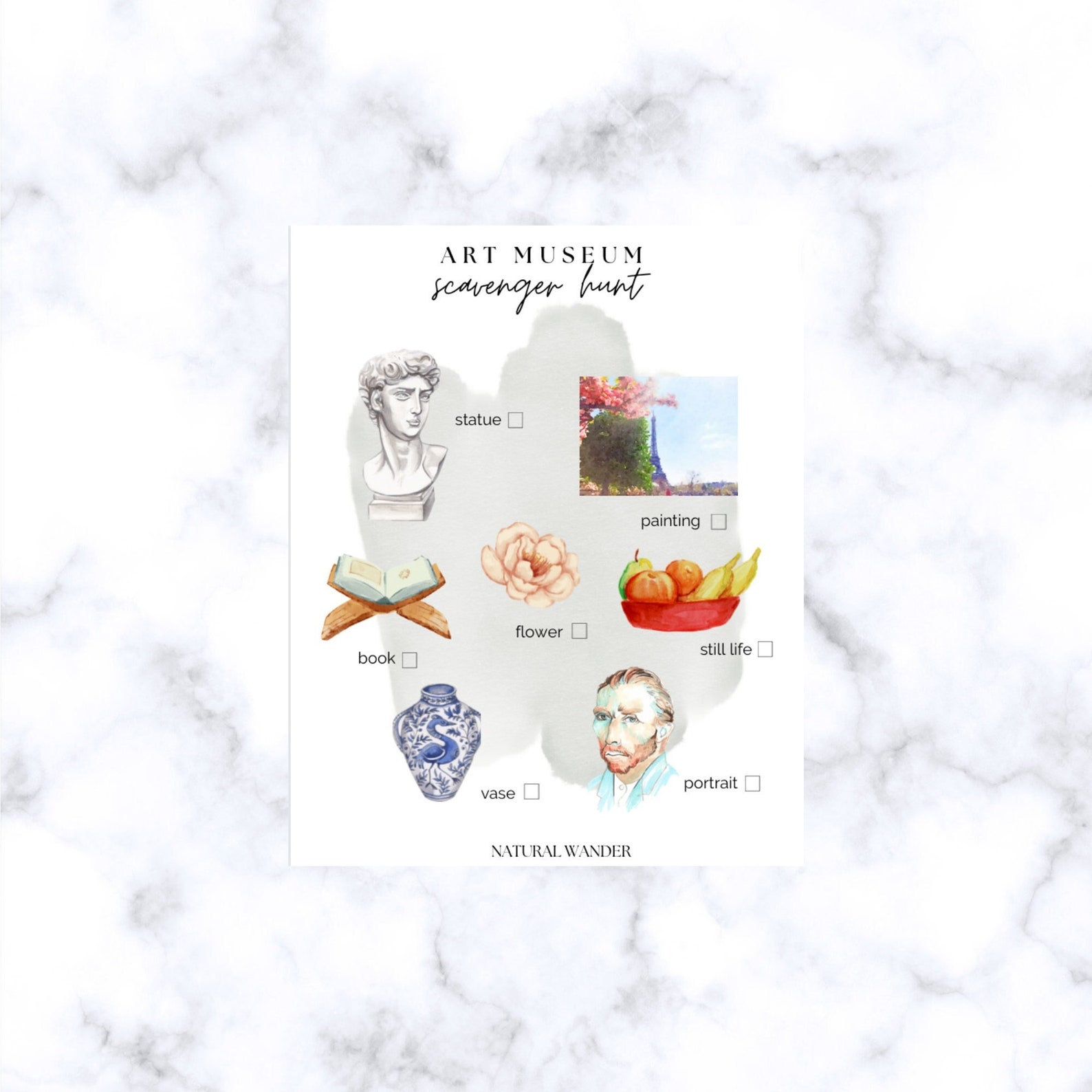 Art Museum Scavenger Hunt, Printable Instant Download Watercolor for ...