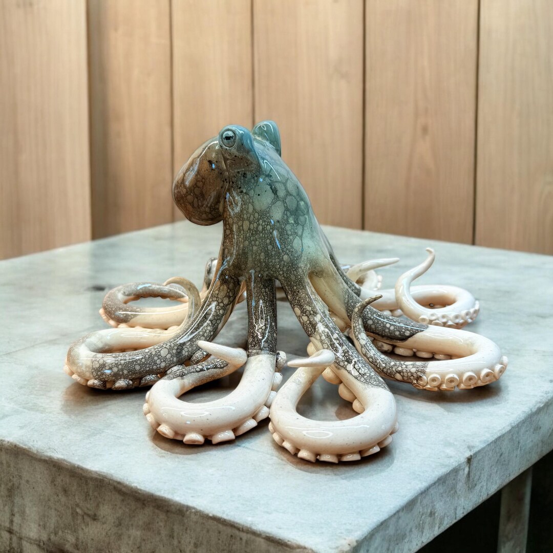 Artistic, Brown, Blue and Bone Colored Ceramic Octopus Handmade ...