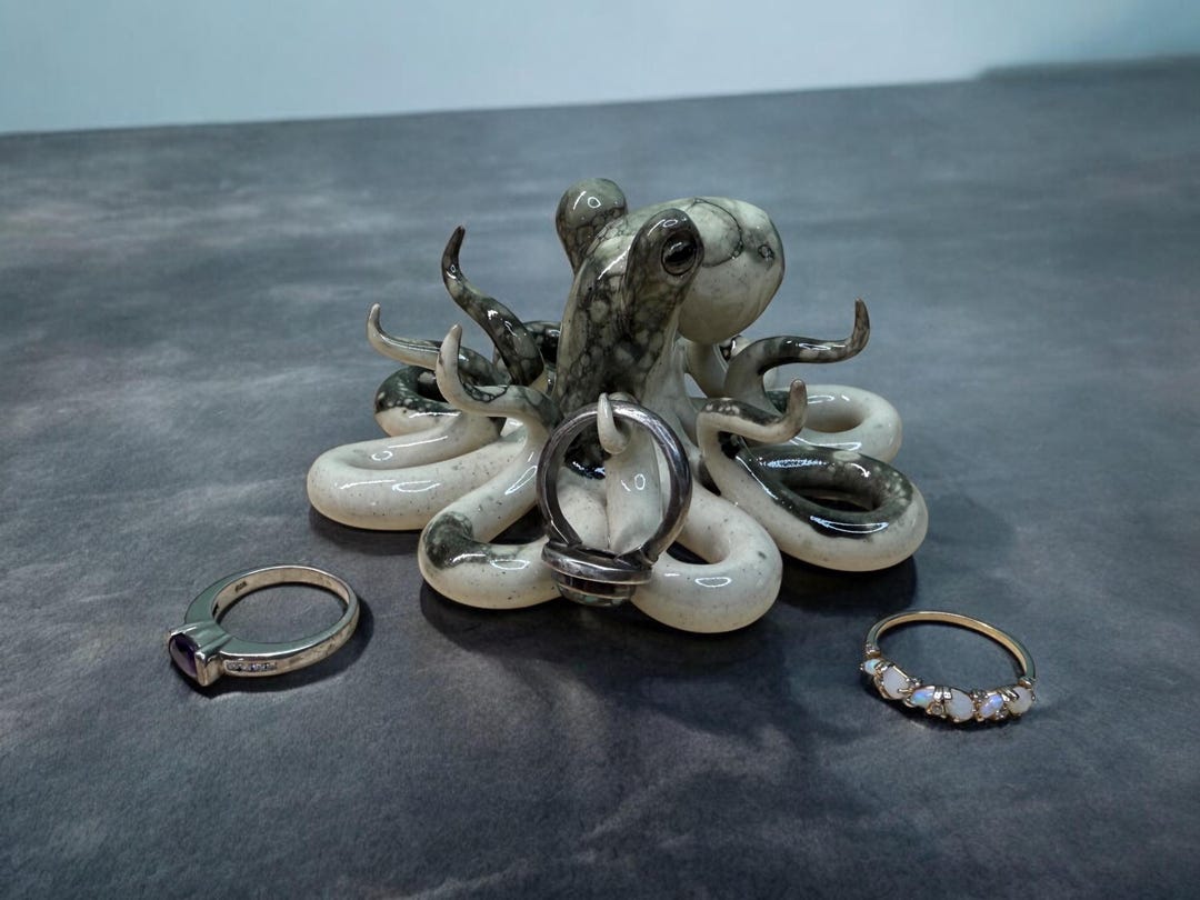 Handmade Black and White Ceramic Octopus Ring Holder Perfect for Gifts ...