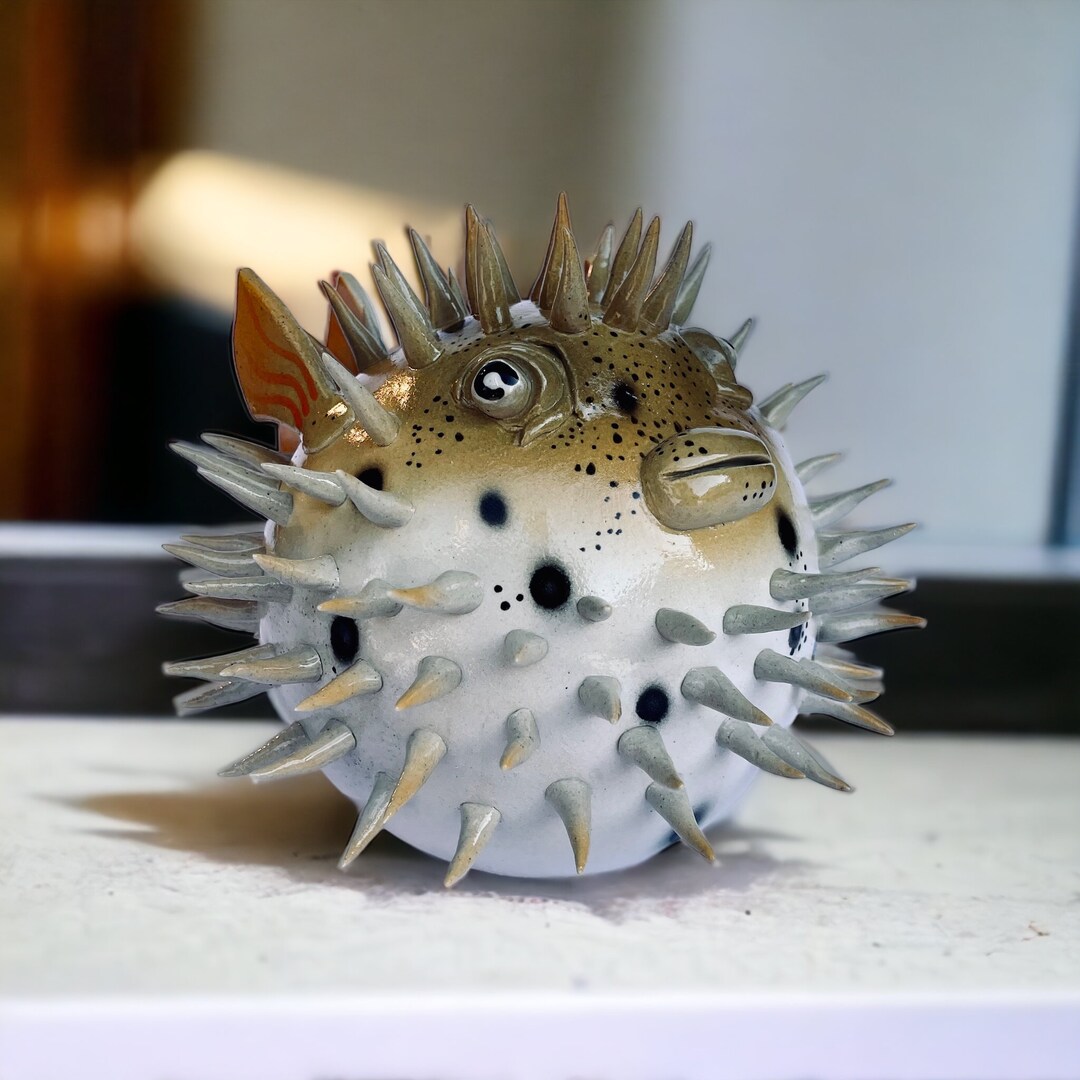 Ceramic Pufferfish Tabletop Sculpture Handmade Pufferfish Ceramic Art ...