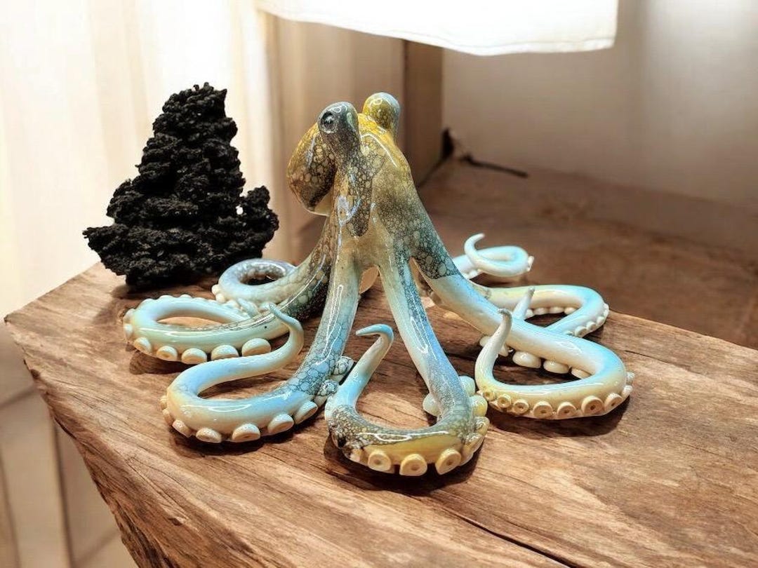 Artistic, Multicolored Ceramic Octopus Hand Sculpted Sculpture Fits ...