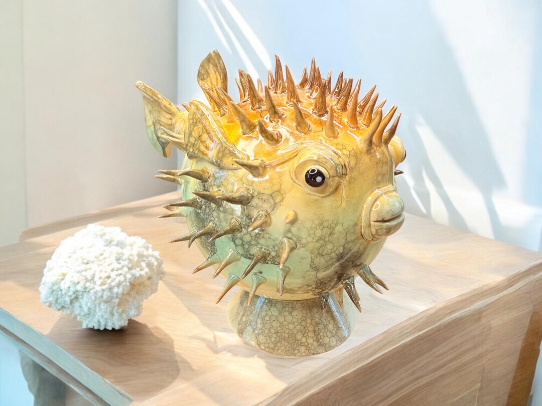 Handmade Ceramic Porcupine Fish Sculpture: Multicolor Ocean Decor - Etsy