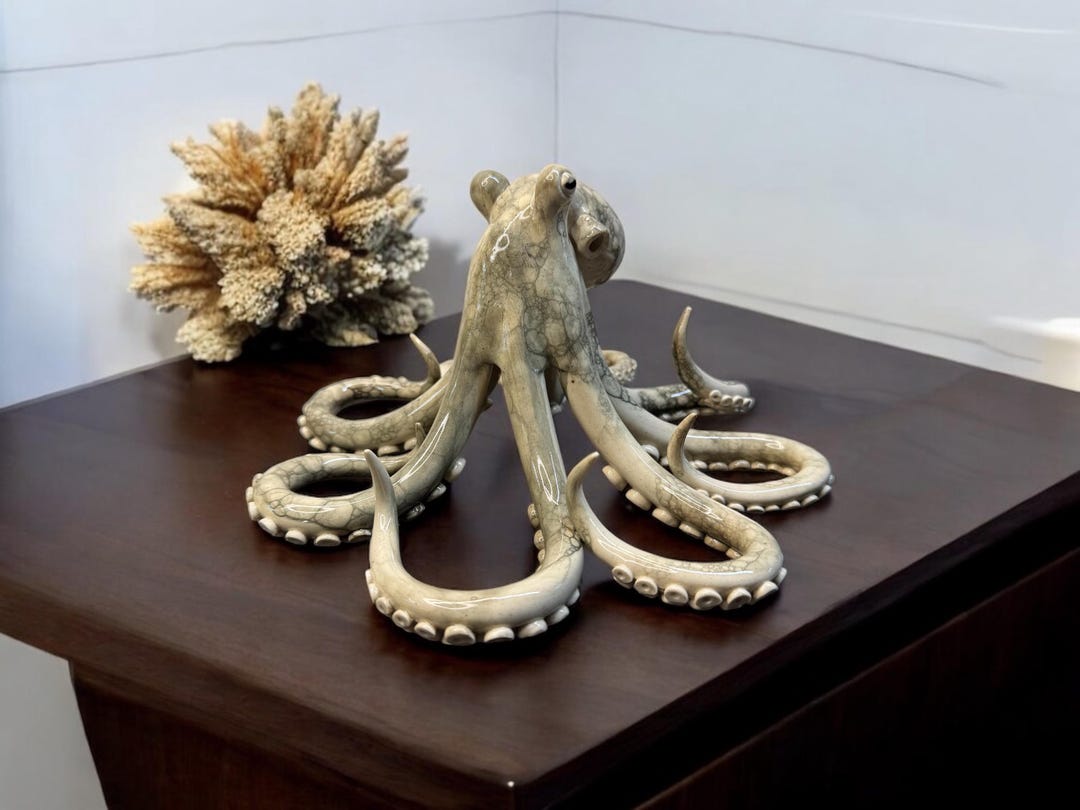 Artistic, Bone Colored Ceramic Octopus Handmade Fits With Any Ocean ...