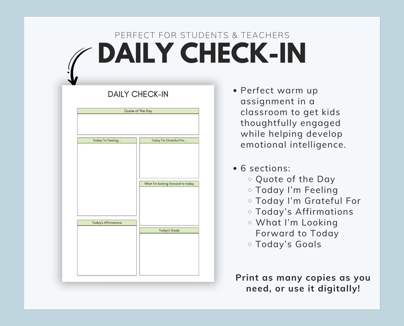 Daily Check-in for Kids and Students: Quote, Gratitude, Affirmations ...