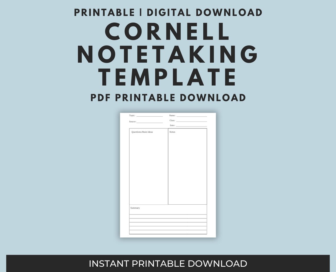 Cornell Note-taking Printable Template for Classroom Success - Etsy