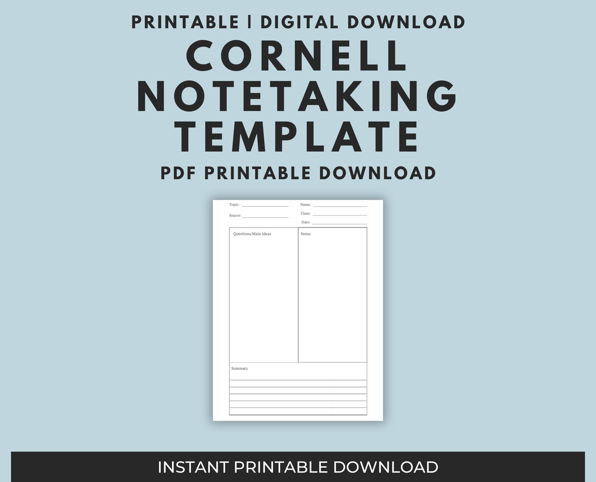 Cornell Note-taking Printable Template for Classroom Success - Teacher ...