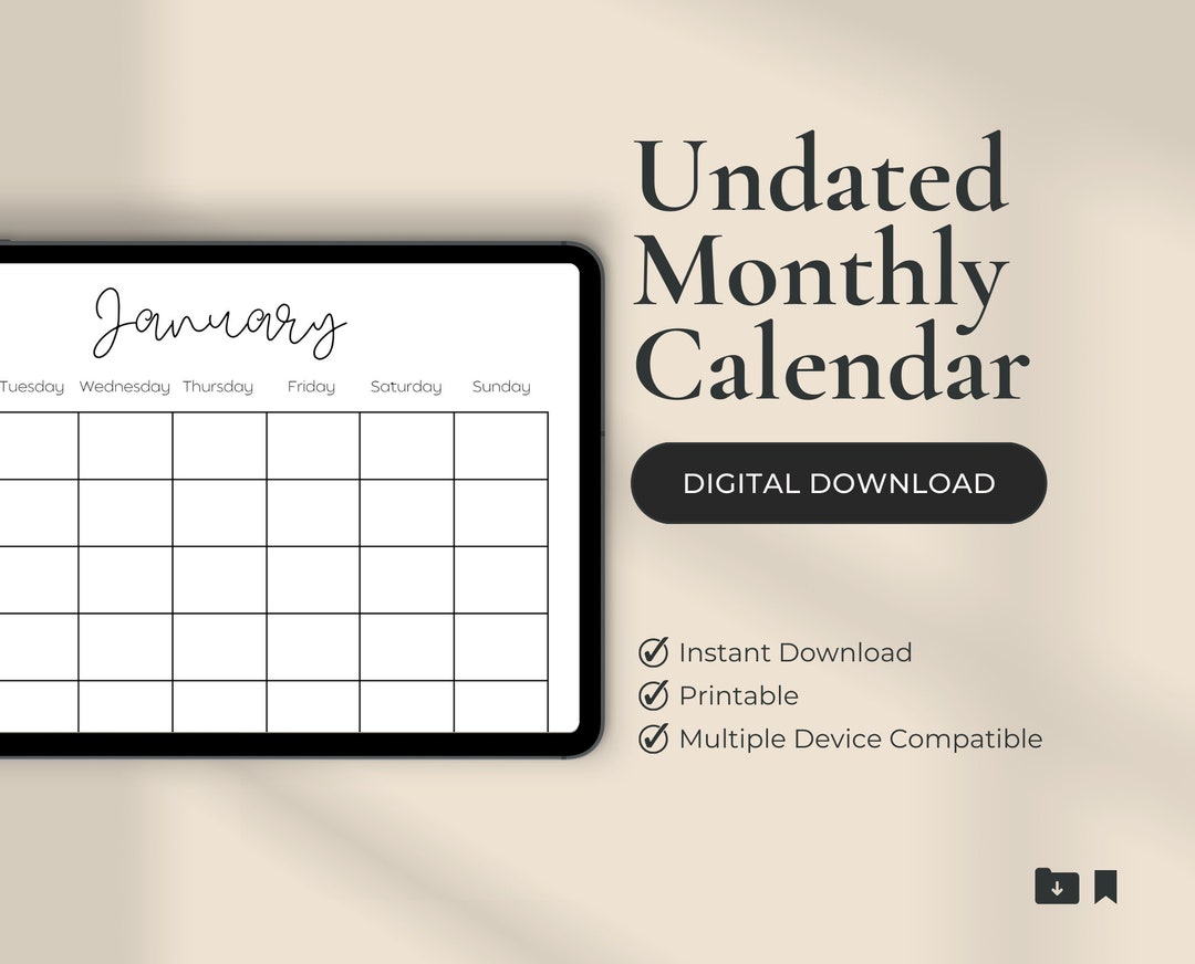Undated Blank Monthly Calendar for January to December - Flexible ...