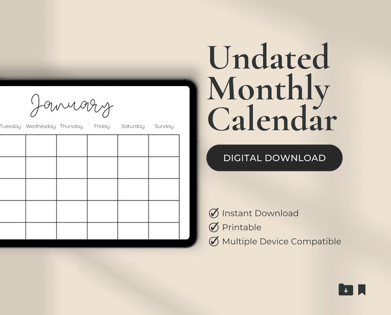 Undated Blank Monthly Calendar for January to December - Flexible ...