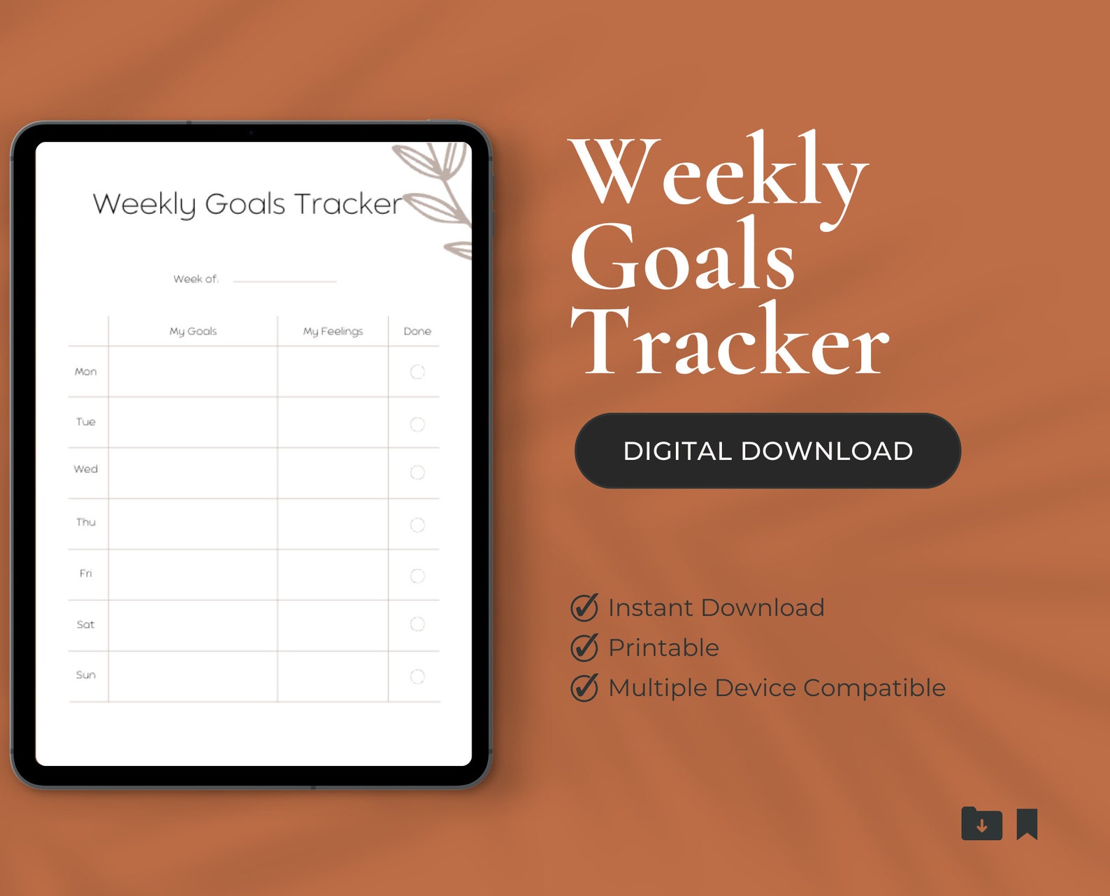 Weekly Goals Tracker: Productivity Tool - Printable PDF Digital ...