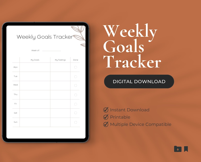 Weekly Goals Tracker: Productivity Tool - Printable PDF Digital ...