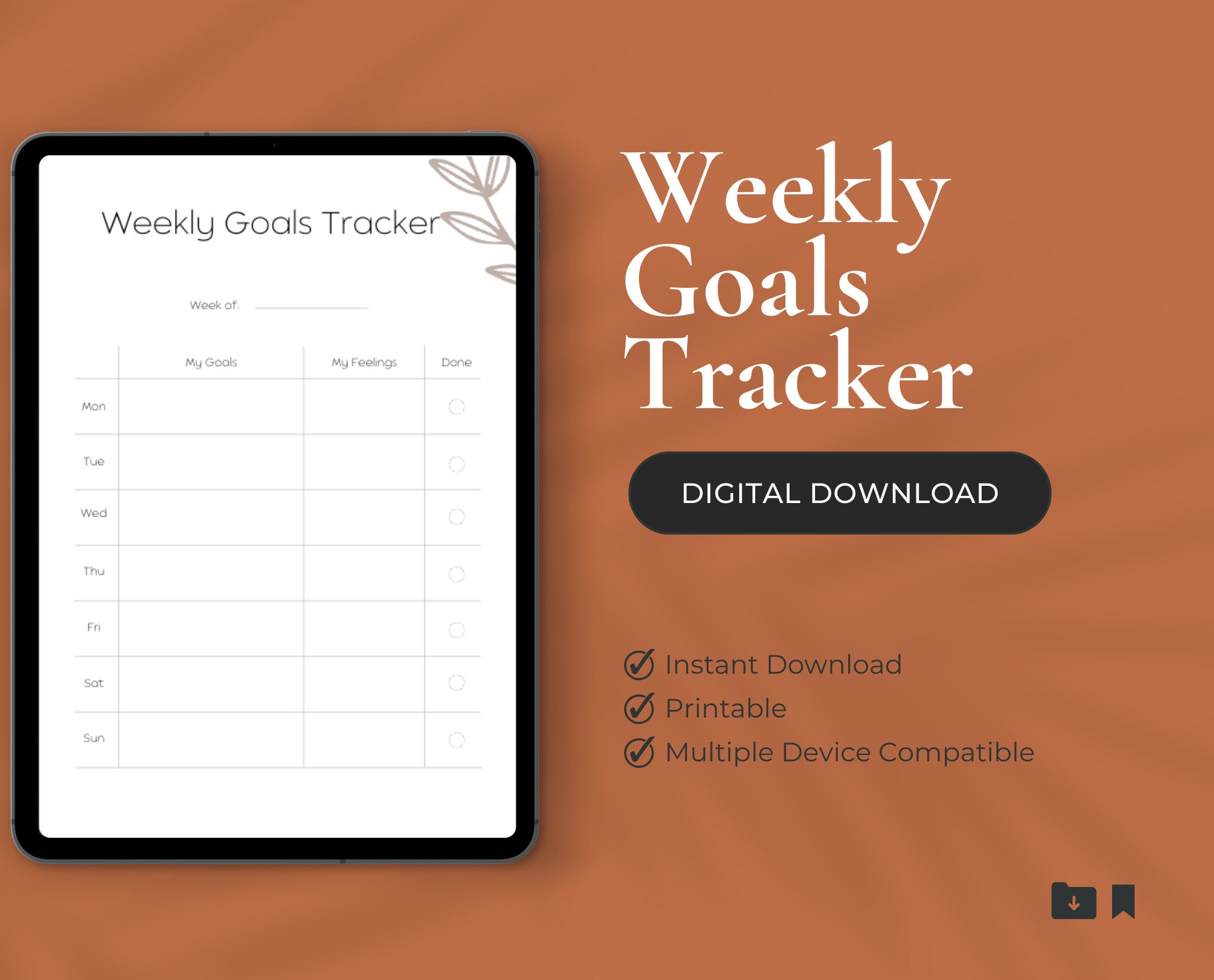 Weekly Goals Tracker: Productivity Tool - Printable PDF Digital ...