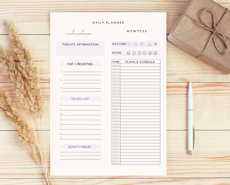 Printable Daily Planner - Hourly Schedule - Digital Download - Todo ...