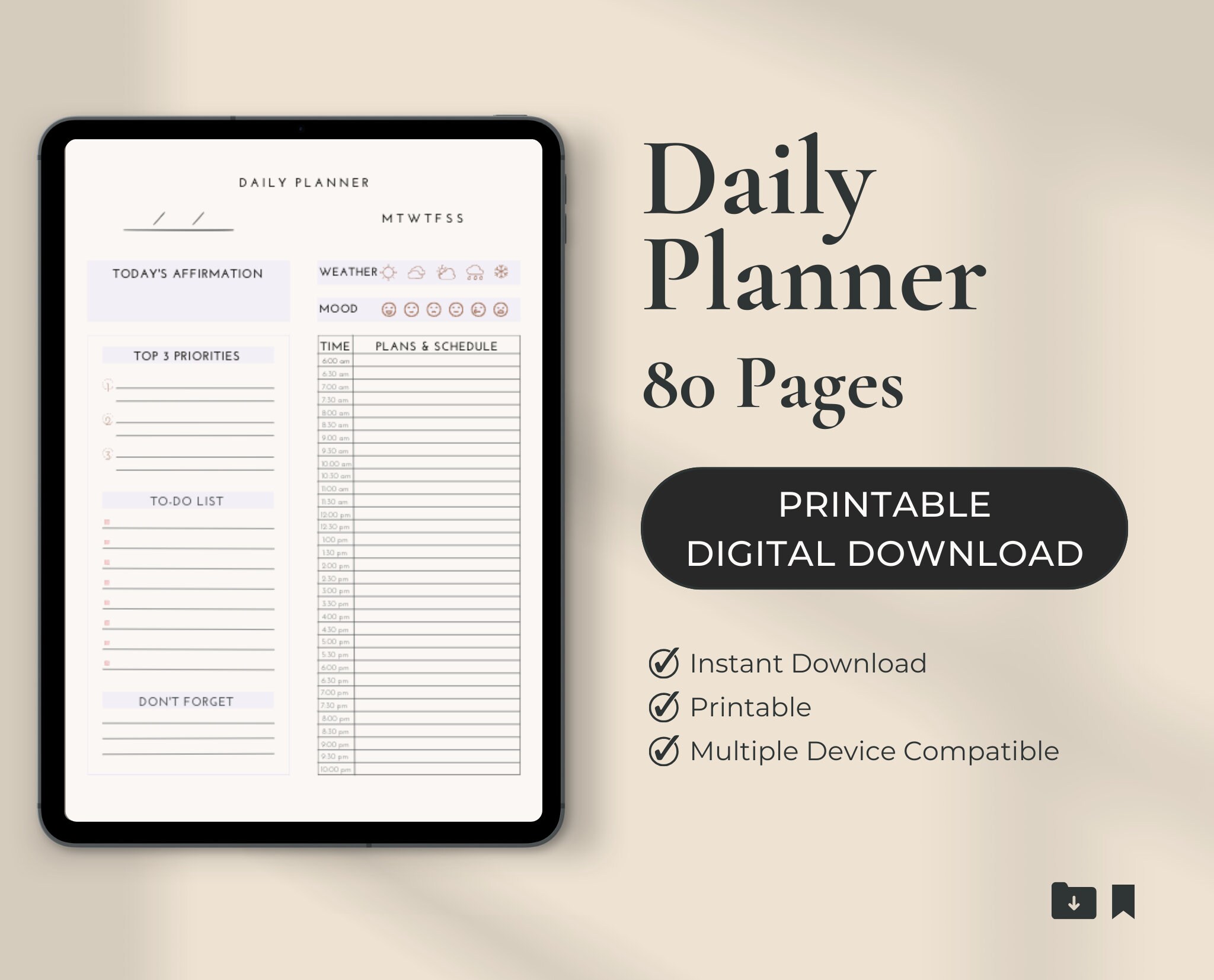 Printable Daily Planner - Hourly Schedule - Digital Download - Todo ...