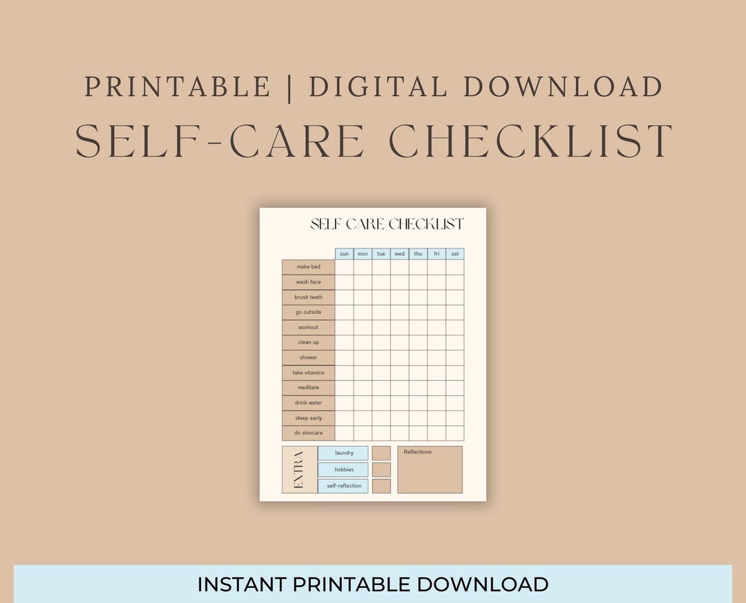 Complete Self-care Checklist - Printable Digital Download - Etsy