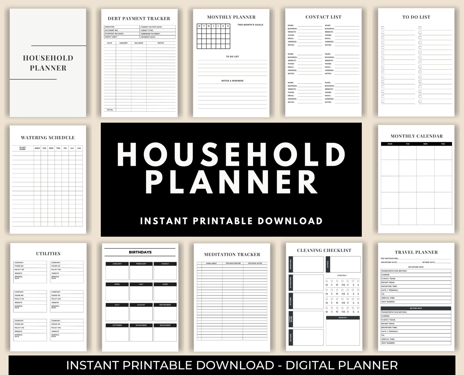 Household Planner - Printable Home Management Binder - Blank & Undated ...