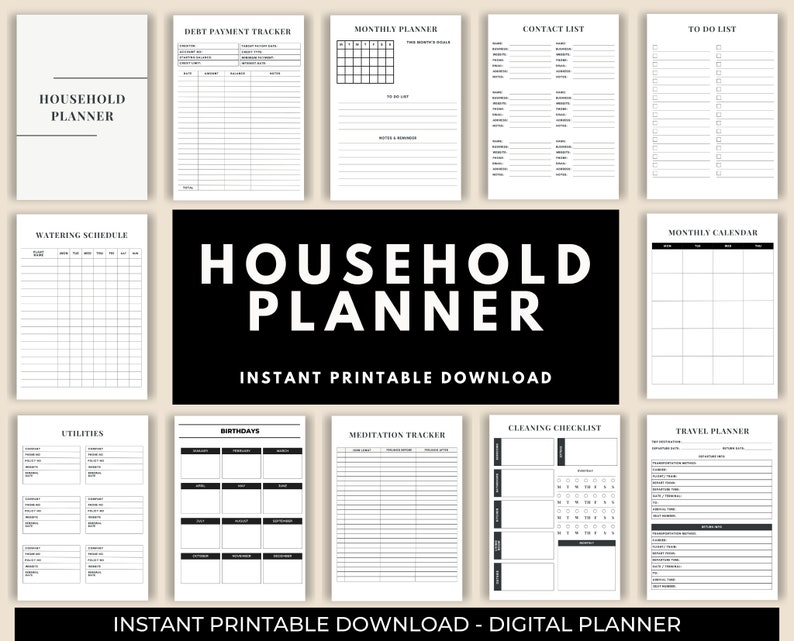 Household Planner - Printable Home Management Binder - Blank & Undated ...