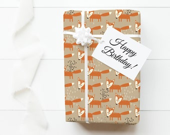 Woodland Gift Wrap Fox Wrapping Paper, Baby Shower Gift Wrap, Woodland ...