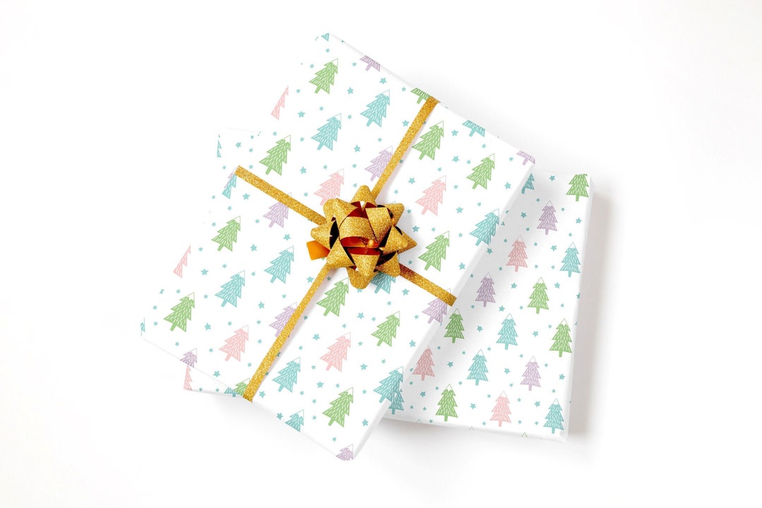 Pastel Christmas Tree Paper - Gift Wrap for Her, Present Wrap, Holiday ...