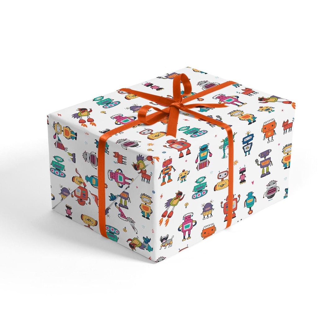 Robot Wrapping Paper - Mechanical Robots Gift Wrap, Cartoon Gift Wrap ...