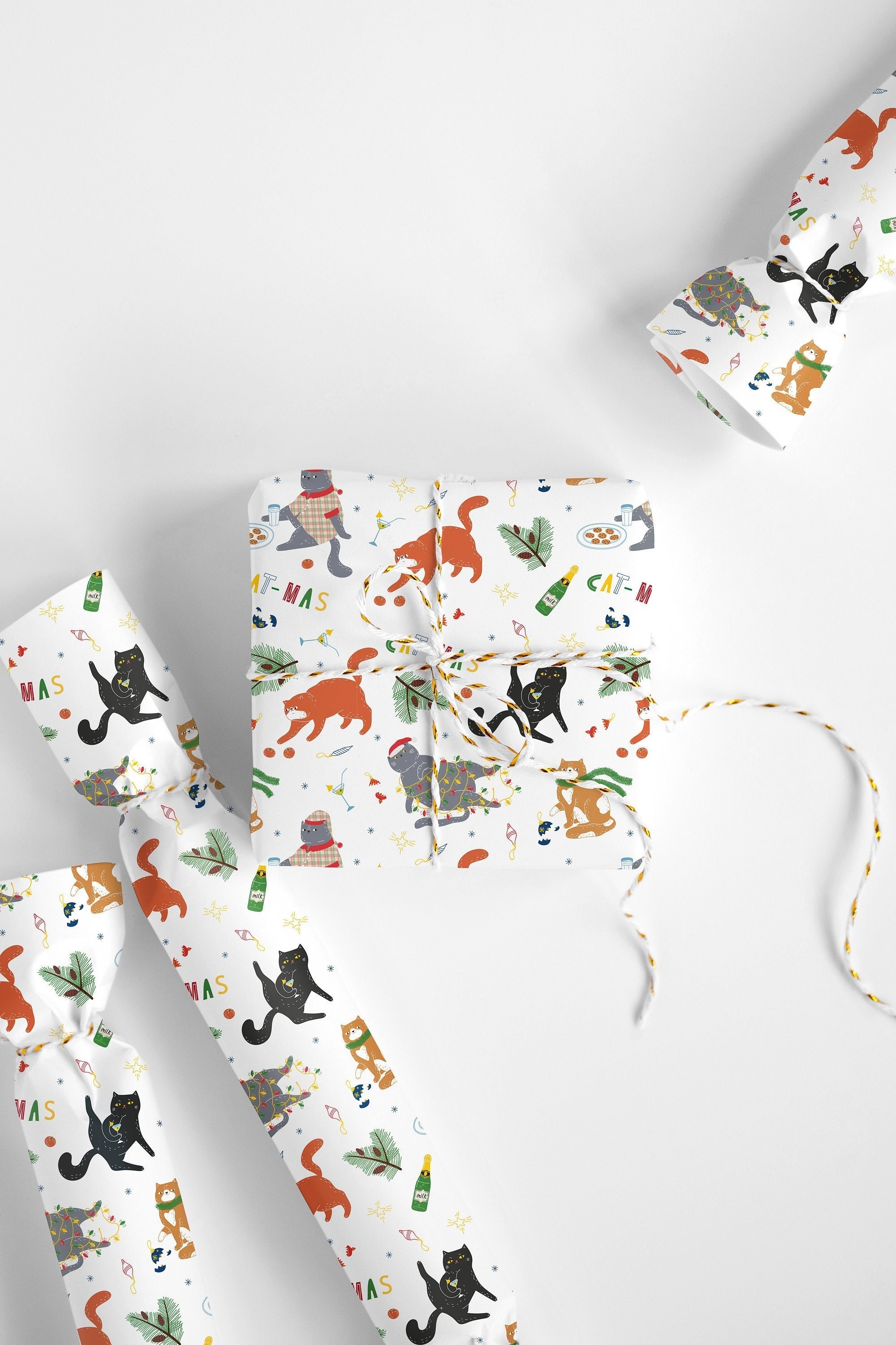 Christmas Cat Wrapping Paper Cat Christmas Gift Wrap, Cat Wrapping ...