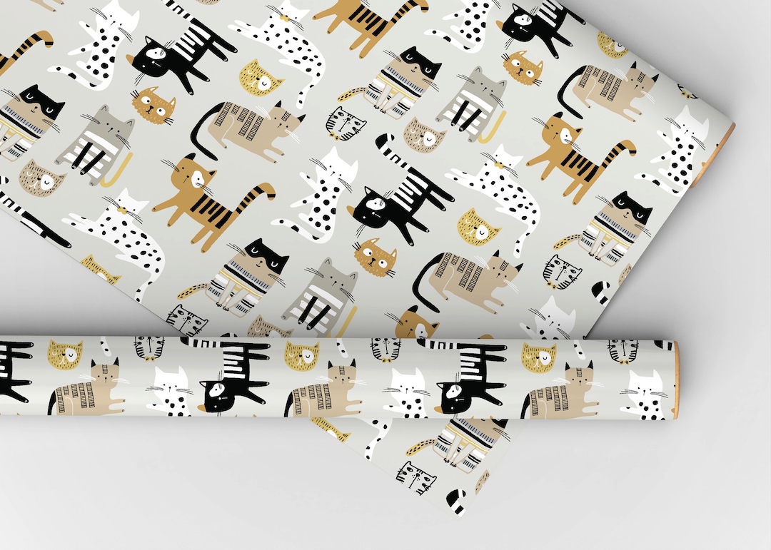 Cat Wrapping Paper - Kitten Wrapping Paper, Cat Gift Wrap, Cat Birthday ...
