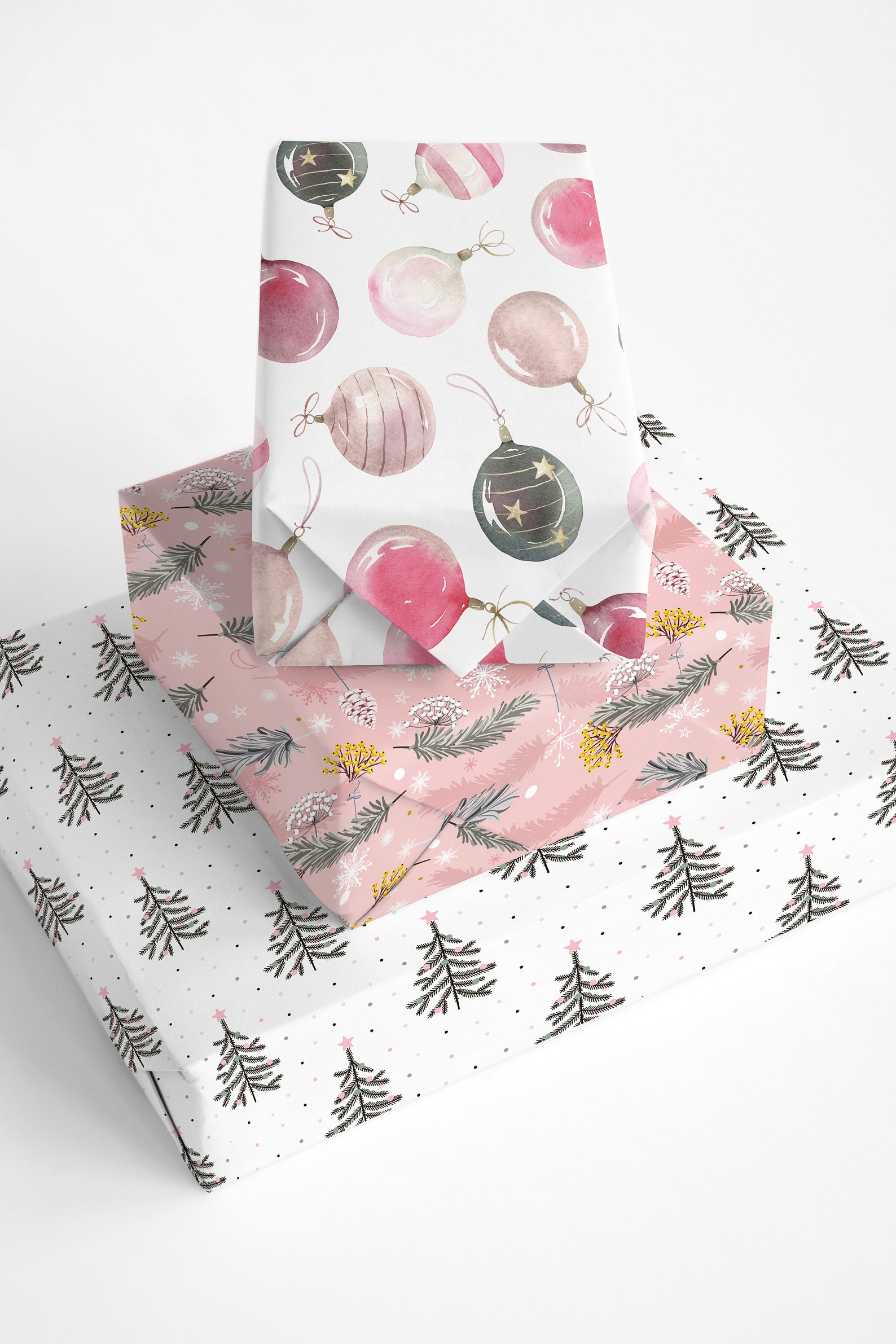 Pink Christmas Wrapping Paper Bundle - Pink Holiday Gift Wrap, Pastel ...