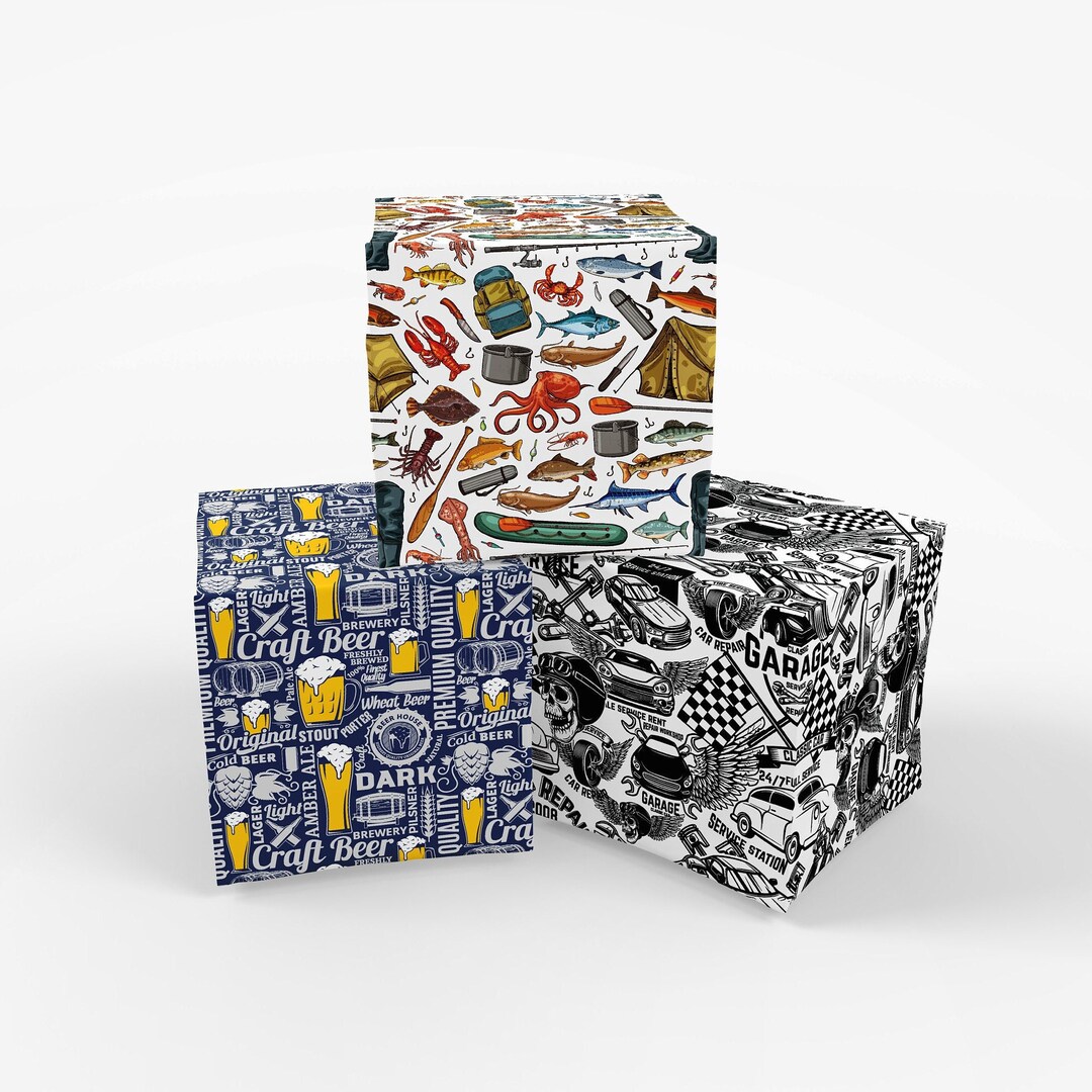 Mens Wrapping Paper Bundle - Fish Wrapping Paper, Beer Wrapping Paper ...