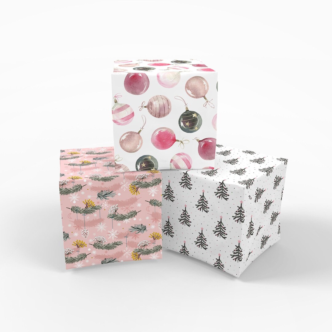 Pink Christmas Wrapping Paper Bundle - Pink Holiday Gift Wrap, Pastel