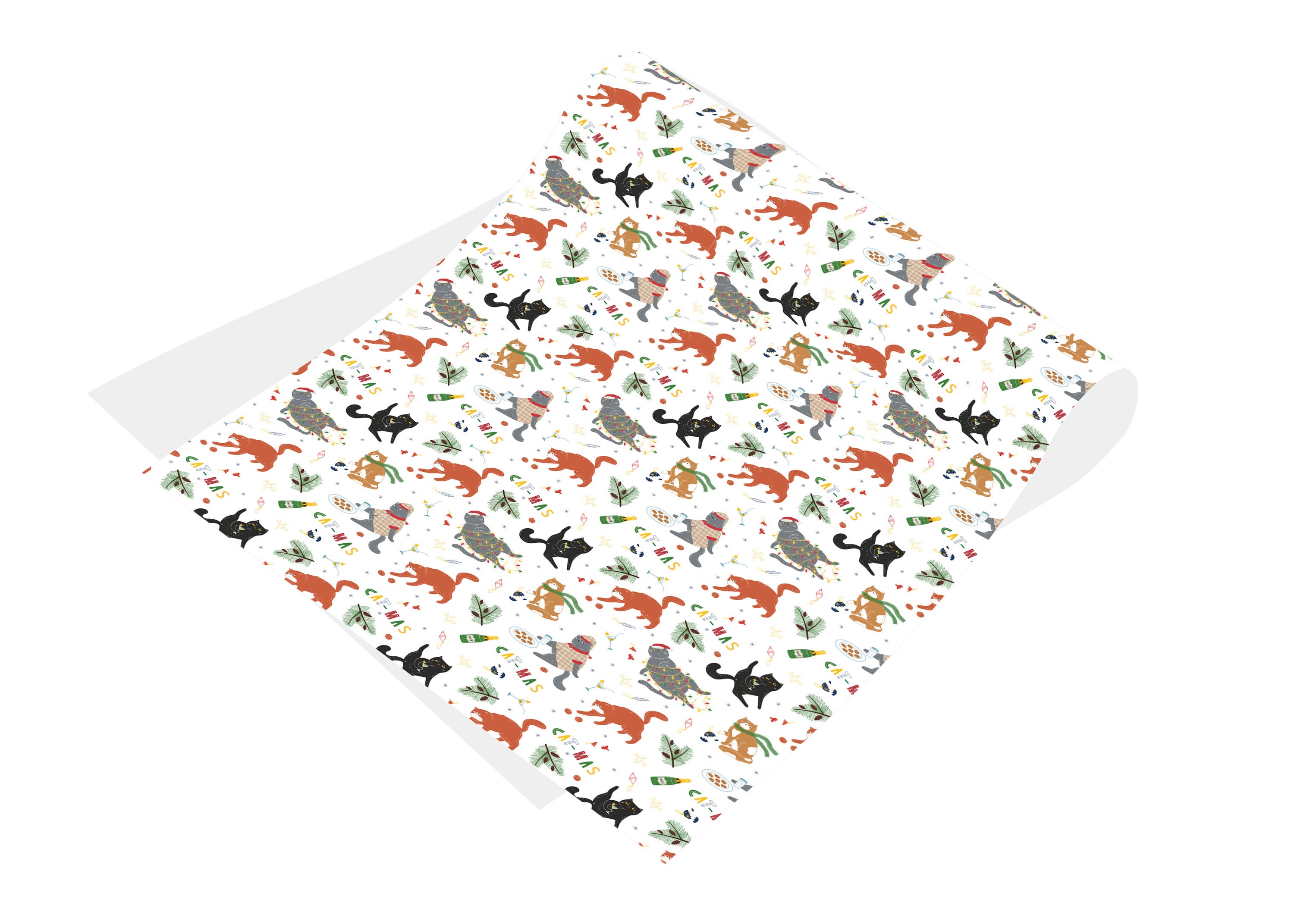 Christmas Cat Wrapping Paper Cat Christmas Gift Wrap, Cat Wrapping ...