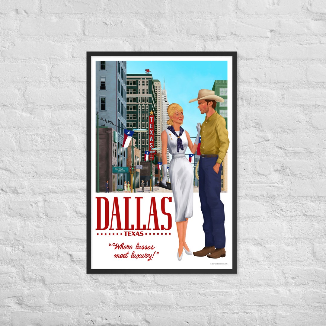 Dallas Texas Vintage Travel Poster | Midcentury Retro Cowboy Romance ...