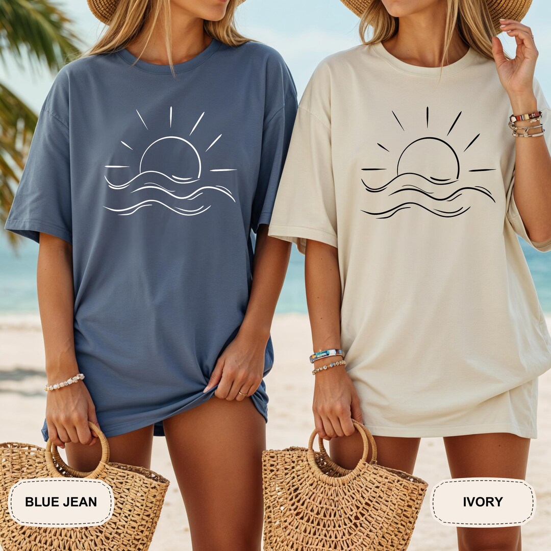 Comfort Colors Sun and Waves T-shirt, Summer Beach Tee - Etsy