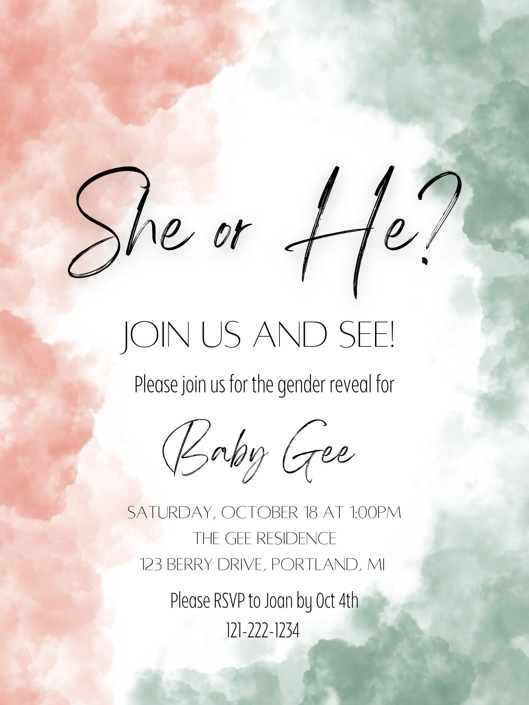 Gender Reveal Party Invite Canva Template Link Instant Download Baby ...