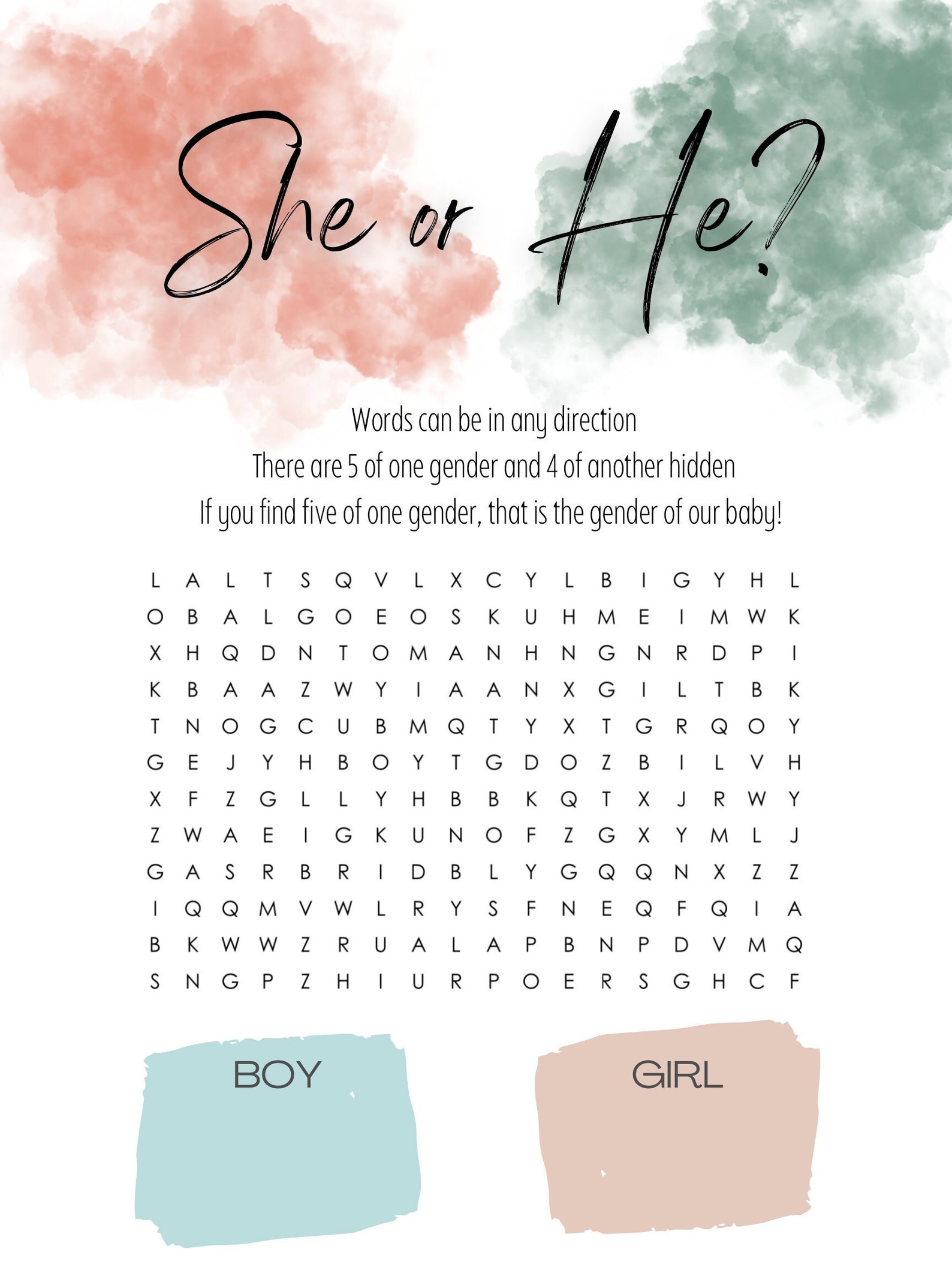 Gender Reveal Word Search Baby Shower Game Digital Download - Etsy
