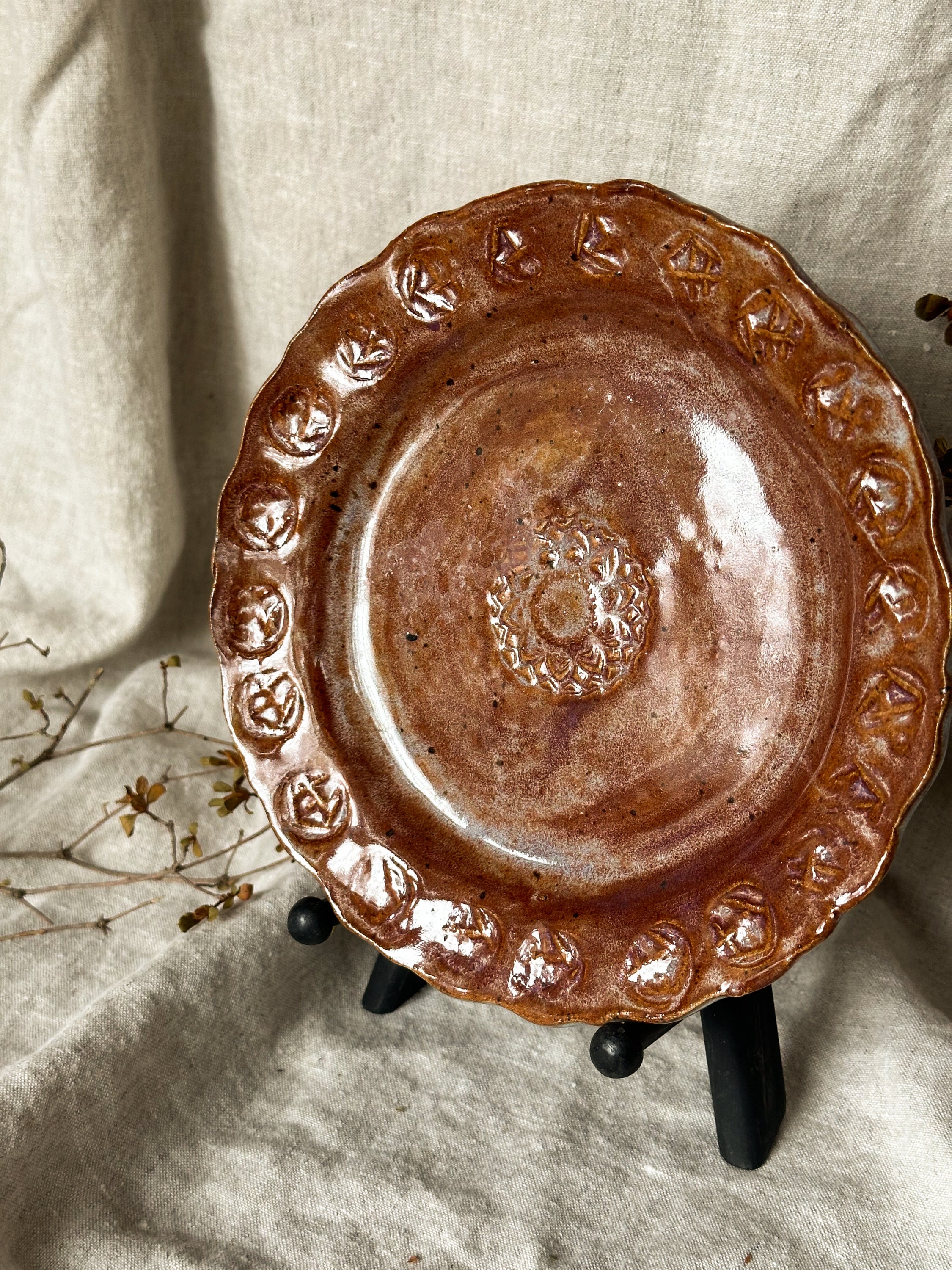 Vintage Handmade Pottery Plate / Brown Pottery Plate Collectable / Mcm ...