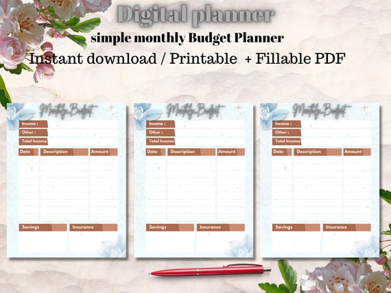 Digital Planner Simple Monthly Budget Planner Budget - Etsy