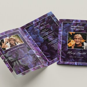 Purple Floral Funeral Program Template, Microsoft Word Funeral Program ...