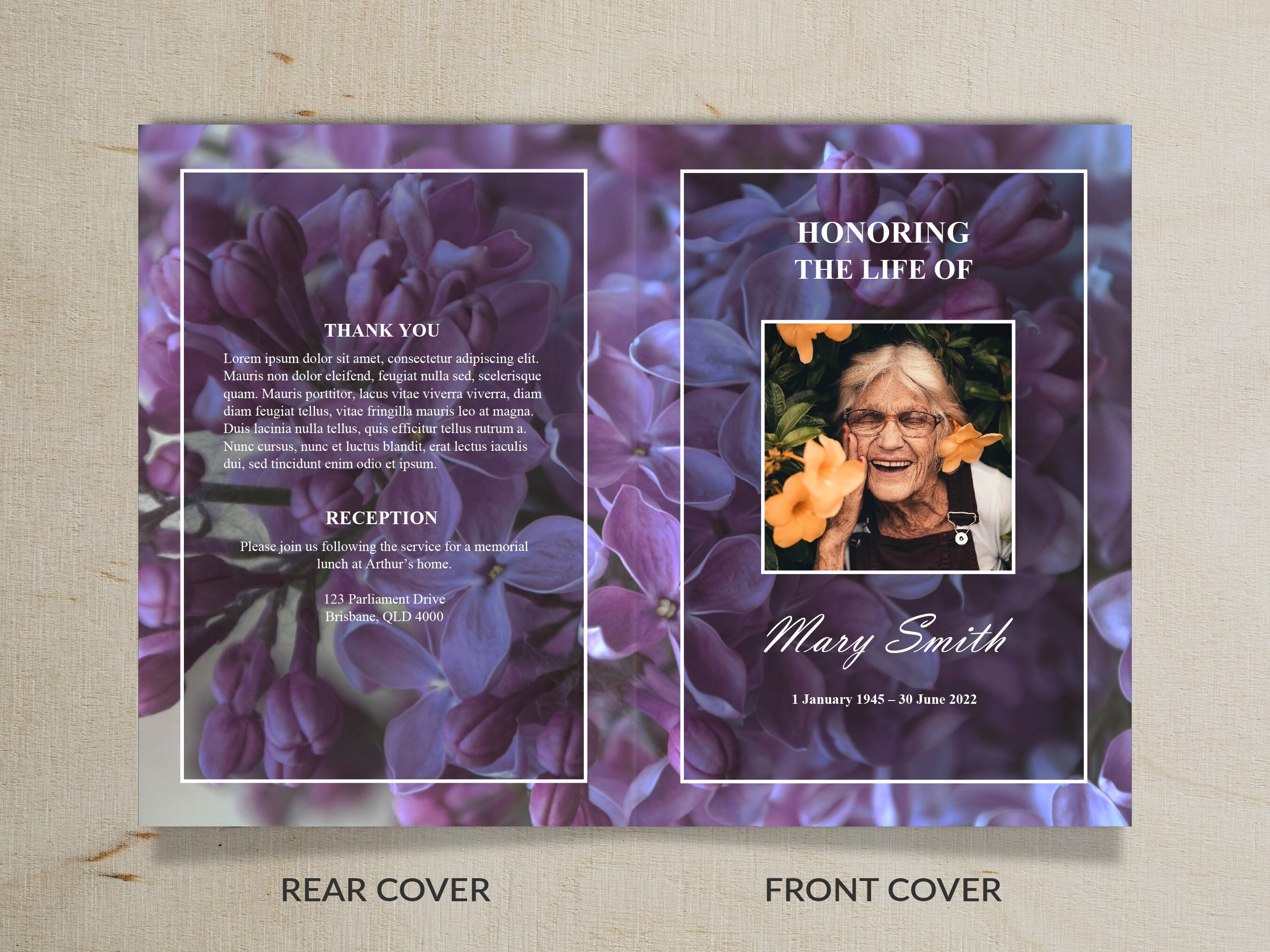 Purple Floral Funeral Program Template Microsoft Word Funeral - Etsy