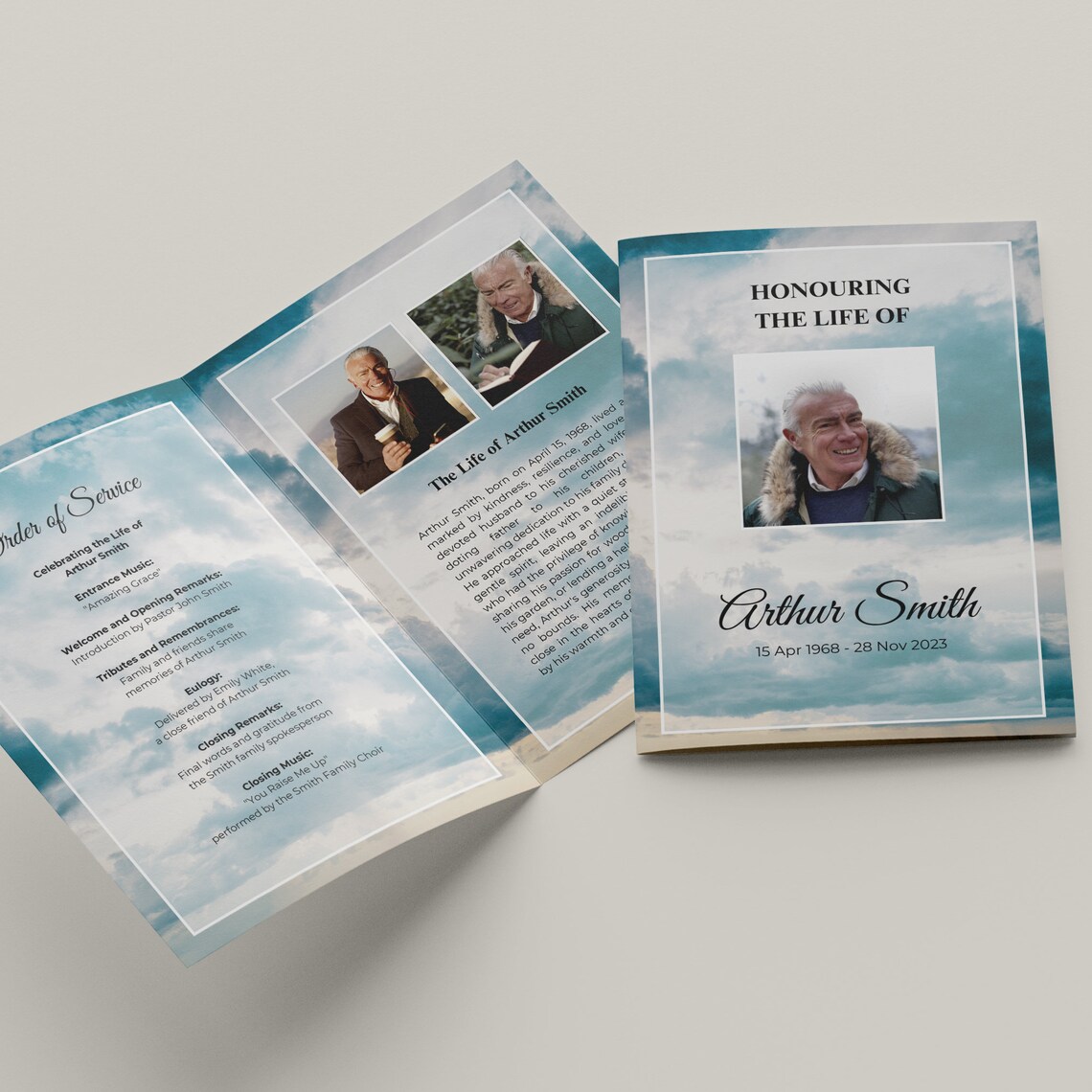 Cloud Funeral Program Template, Canva Funeral Program Template ...