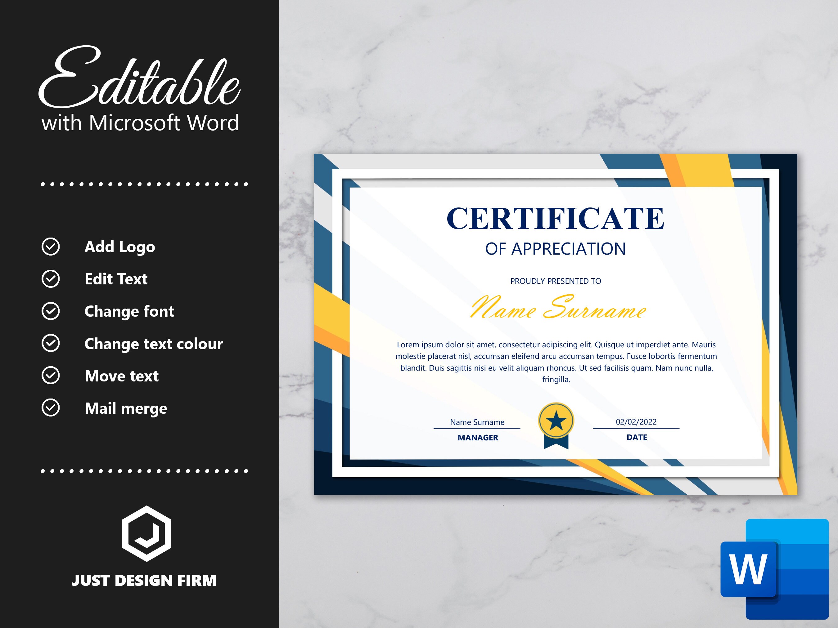 Microsoft Word Certificate Template Editable Certificate of - Etsy ...