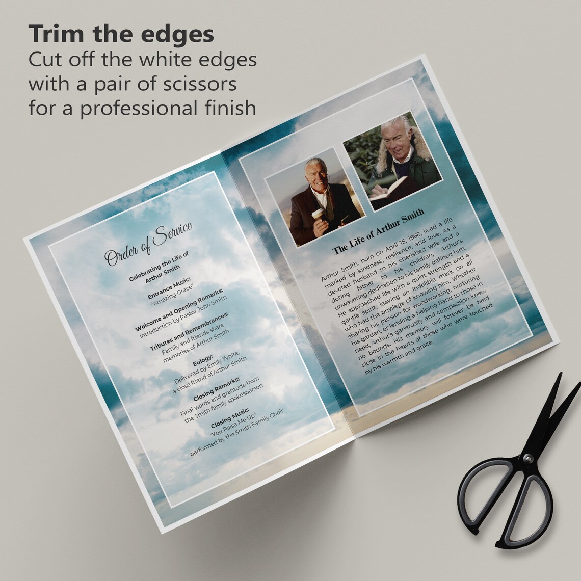 Cloud Funeral Program Template, Canva Funeral Program Template ...