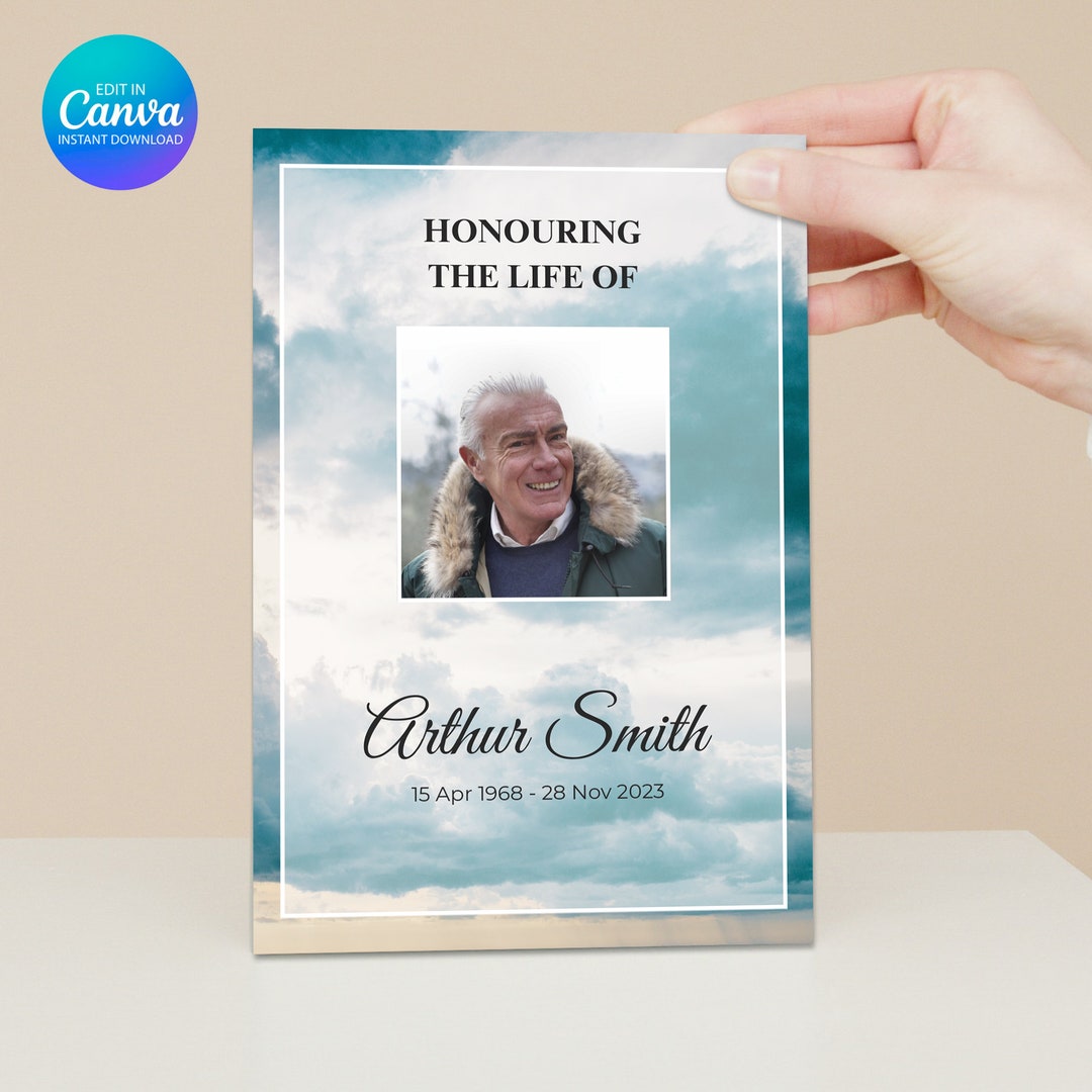 Cloud Funeral Program Template, Canva Funeral Program Template ...