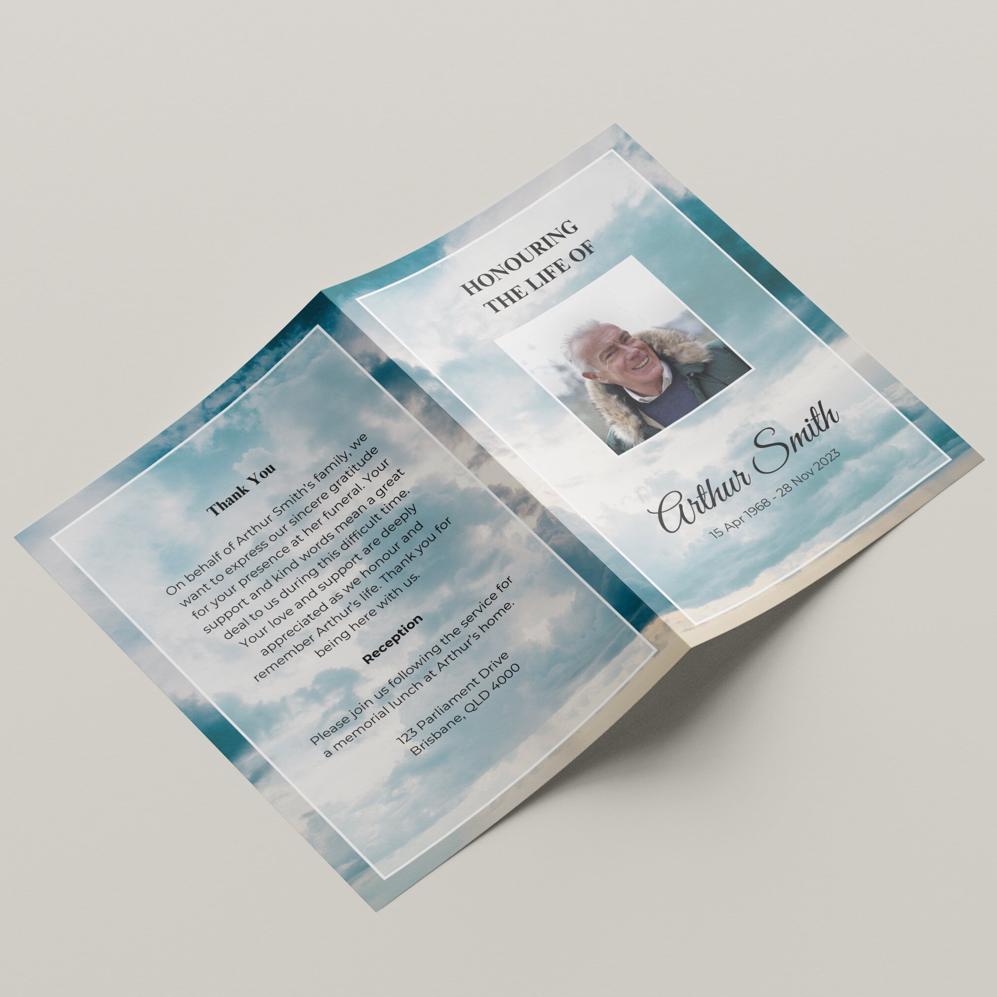 Cloud Funeral Program Template, Canva Funeral Program Template ...