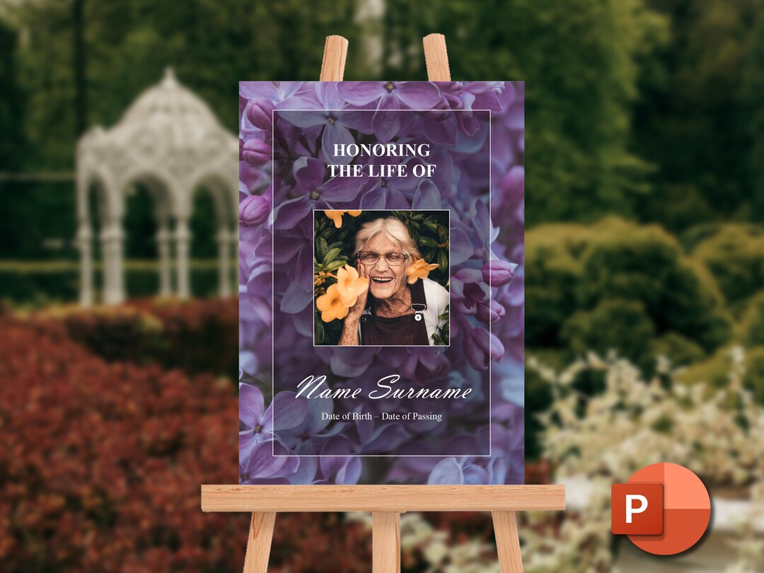 Purple Floral Funeral Welcome Sign Template, Funeral Photo Collage ...